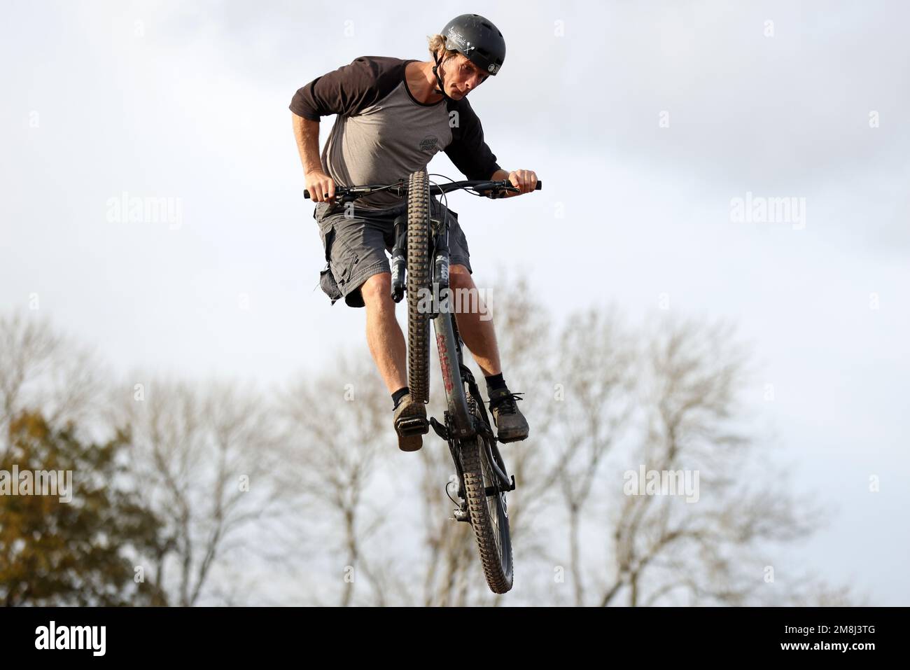 Mountain bike riders in action at a BMX and pump track near Fleet in ...