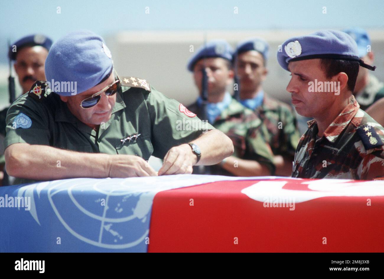 The United Nations Medal is pinned to the casket of a Tunisian soldier ...