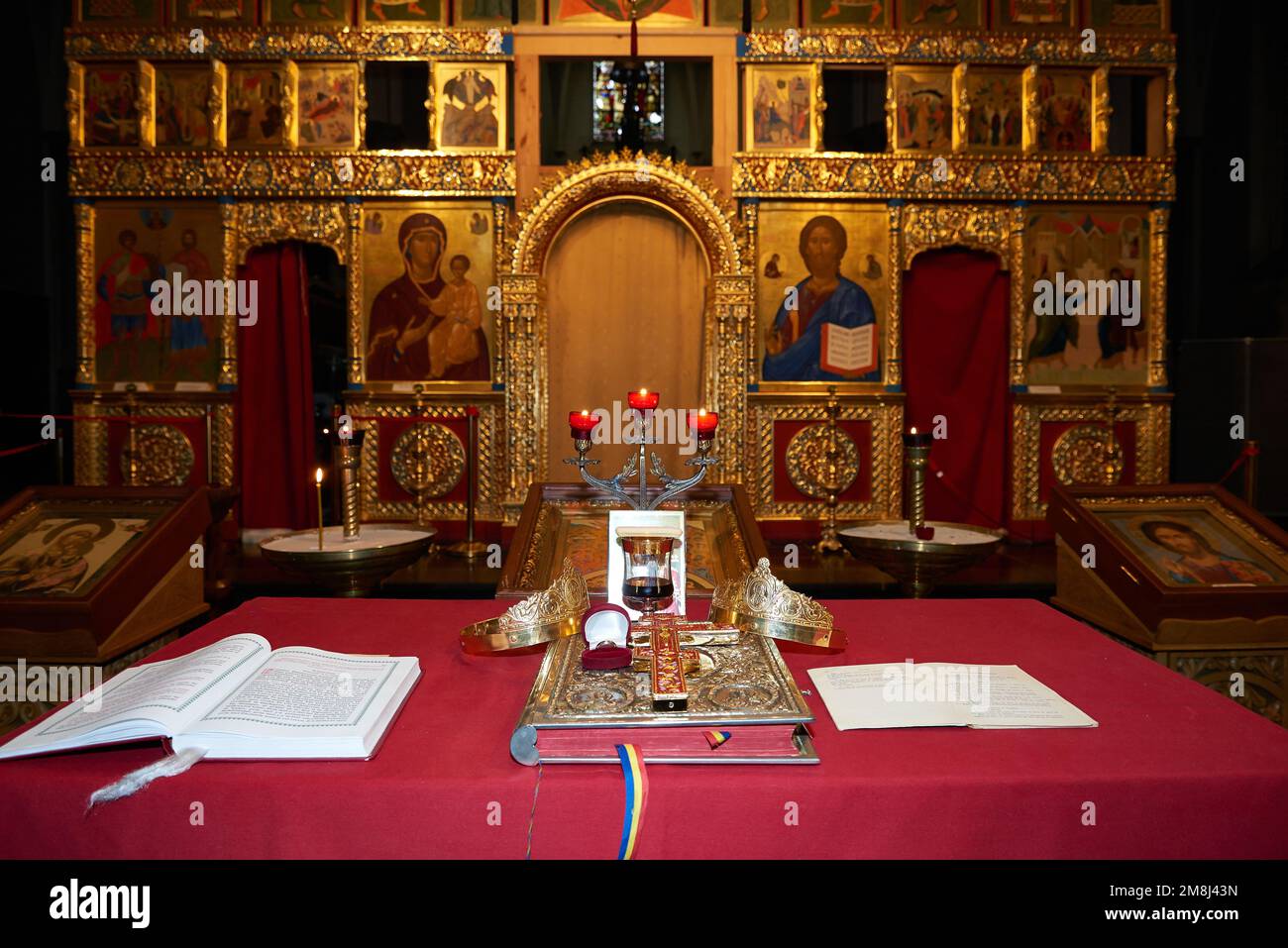 Brussels, Belgium -07 January 2023: Orthodox wedding ceremony table ...