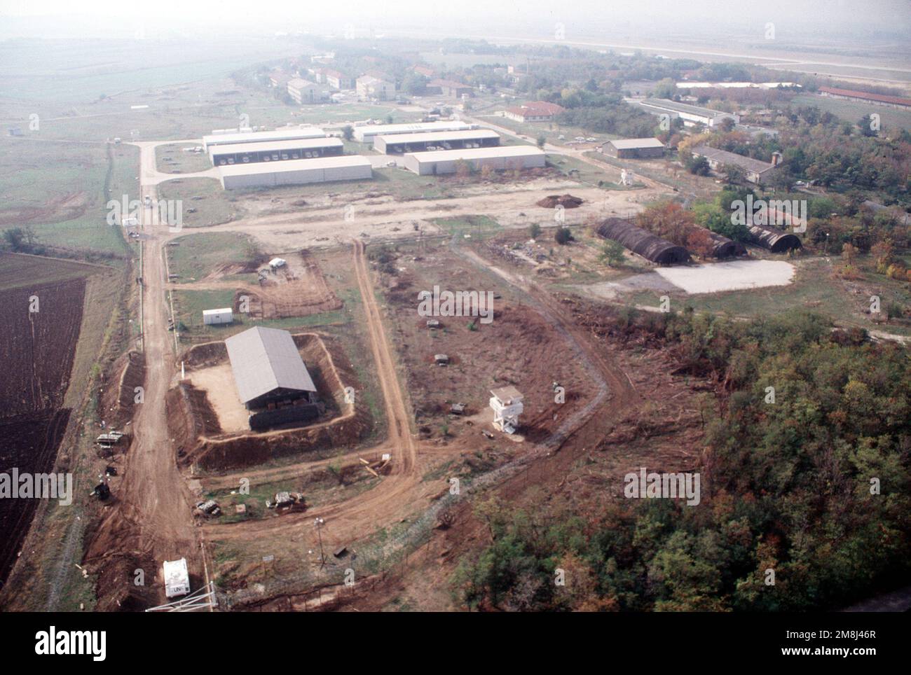 Aerial view of main gate at US Army Camp Able Sentry near Skopje ...
