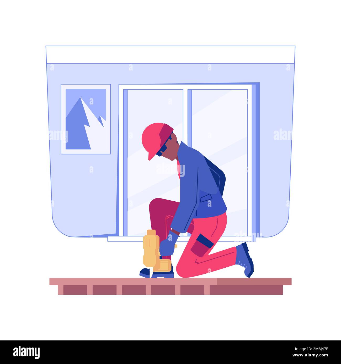 Fasten Floor Underlayment Isolated Concept Vector Illustration Repairman With A Drill