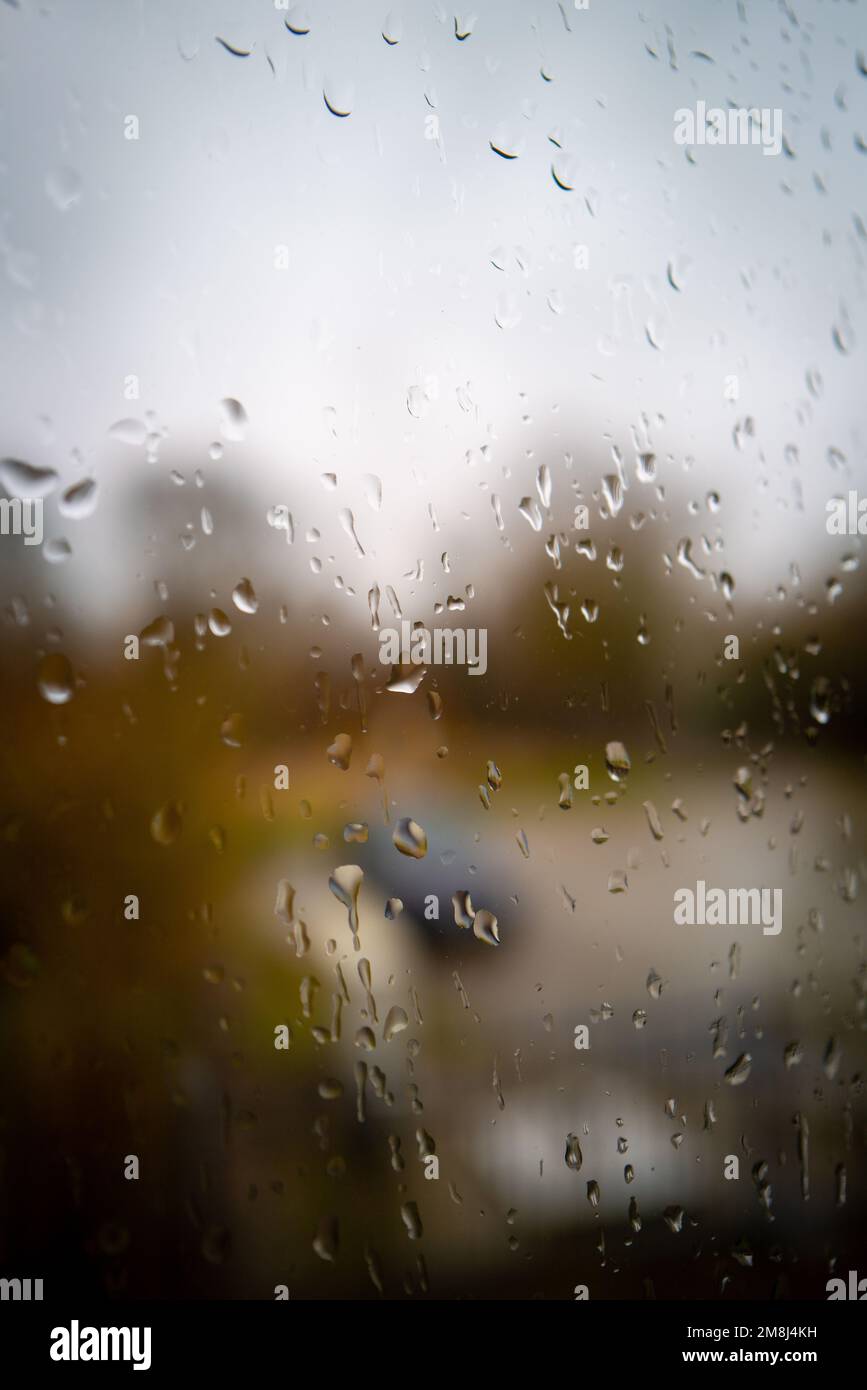 large raindrops are on a window pane Stock Photo - Alamy