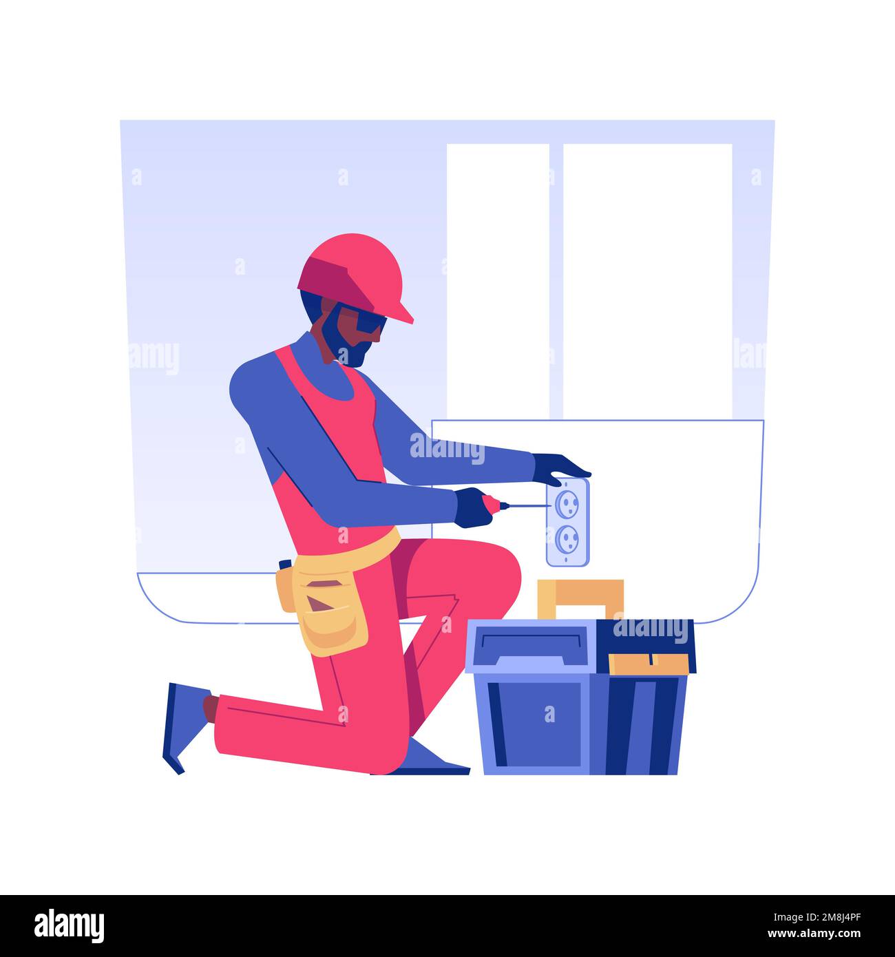 Sockets installation isolated concept vector illustration. Repairman ...