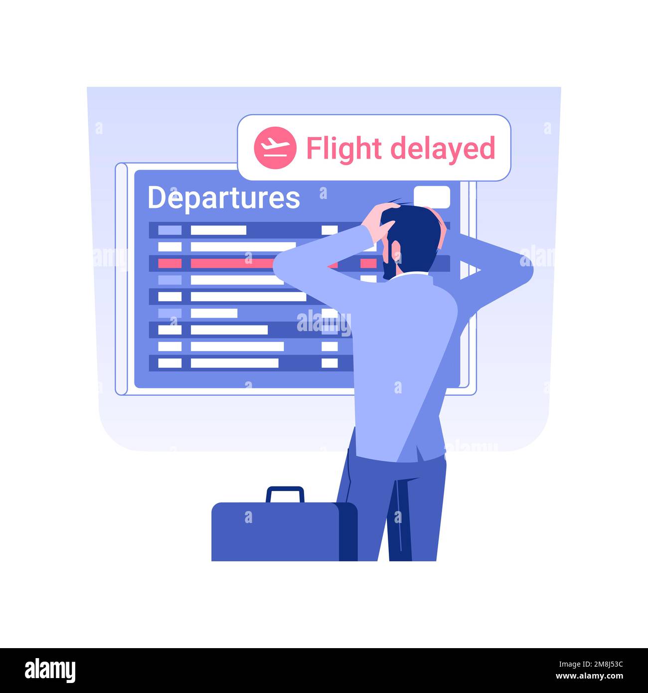 Flight delayed isolated concept vector illustration. Upset businessman ...