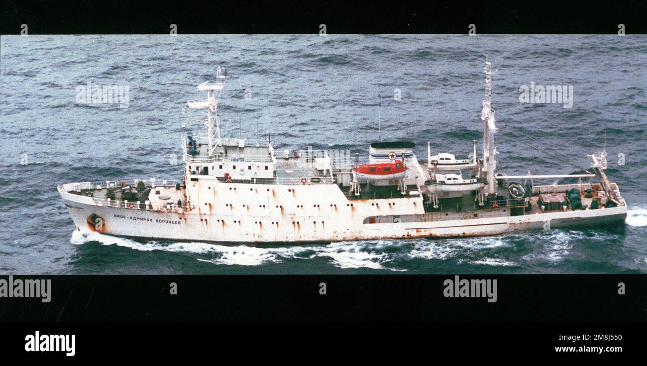 Aerial port side view of the Russian Navy Pacific Fleet Yug class ...