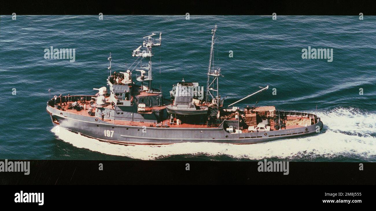 Aerial port side view of the Russian Maritime Boarder Guard Sorum class ...