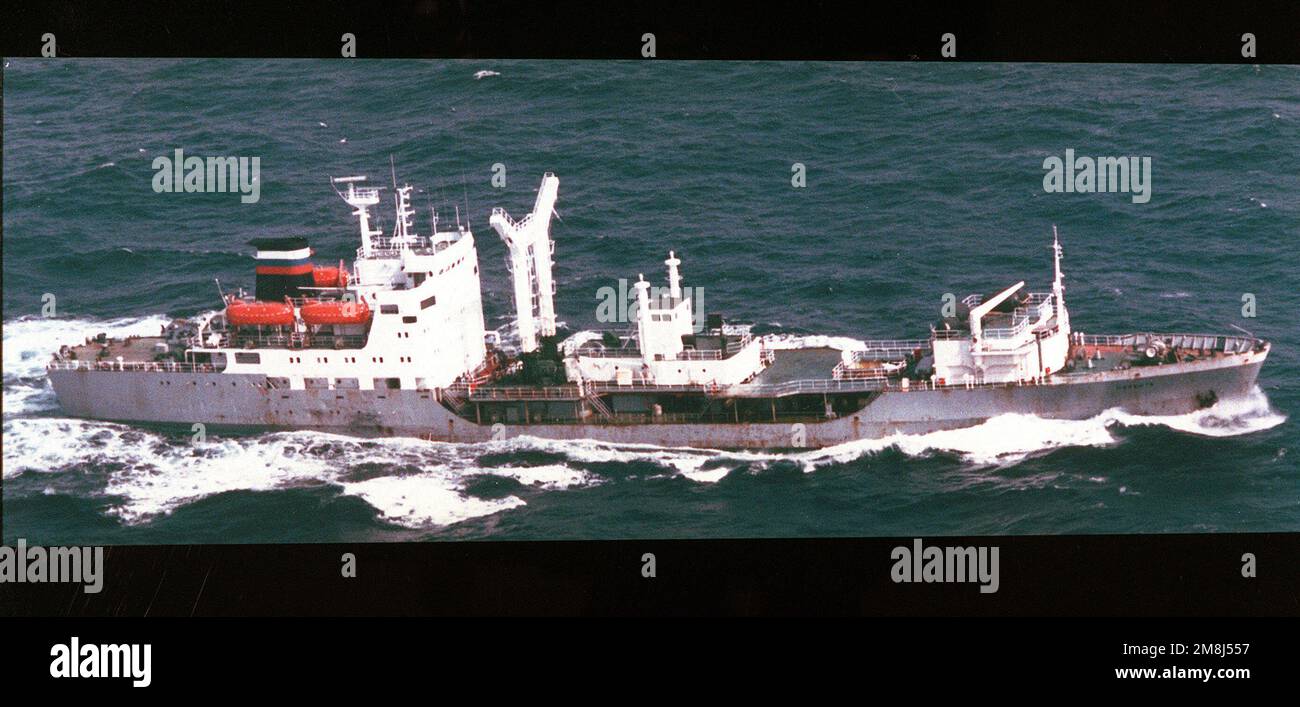 Aerial starboard side view of the Russian Navy Pacific Fleet Dubna ...