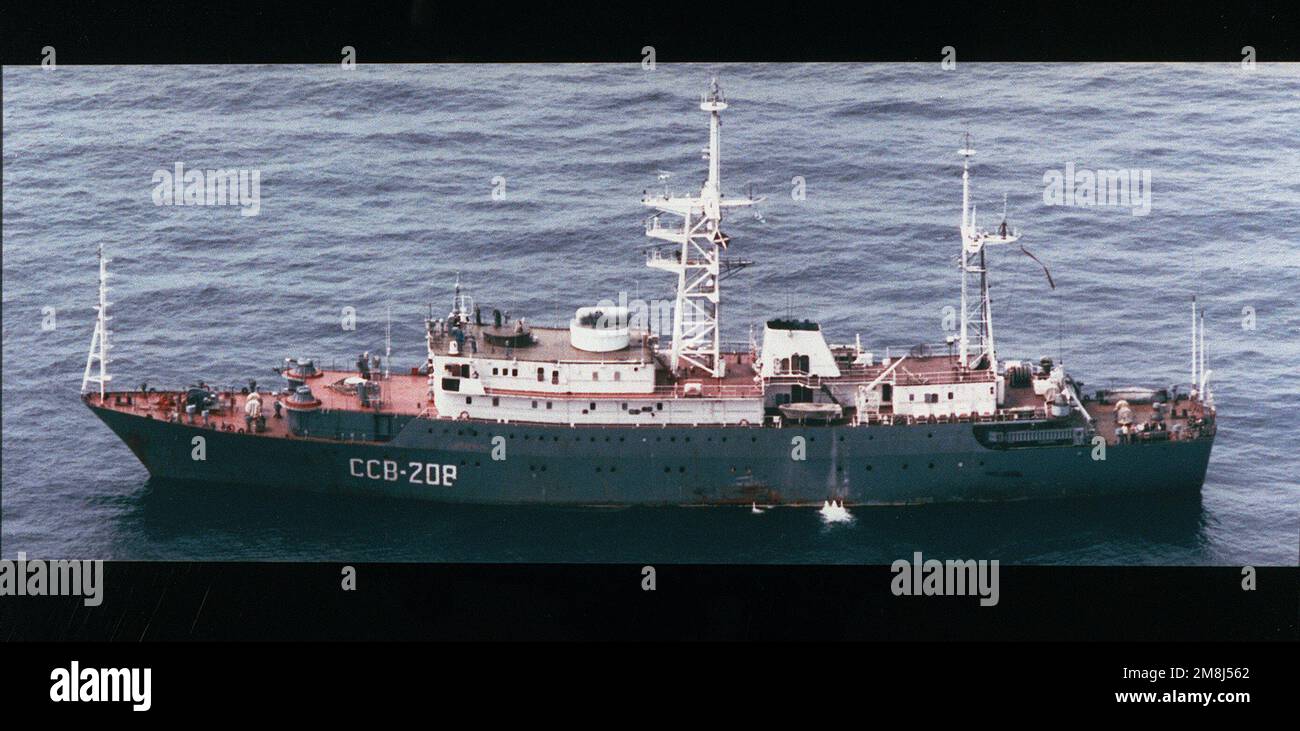 Aerial port side view of the Russian Navy Pacific Fleet Vishnya class ...