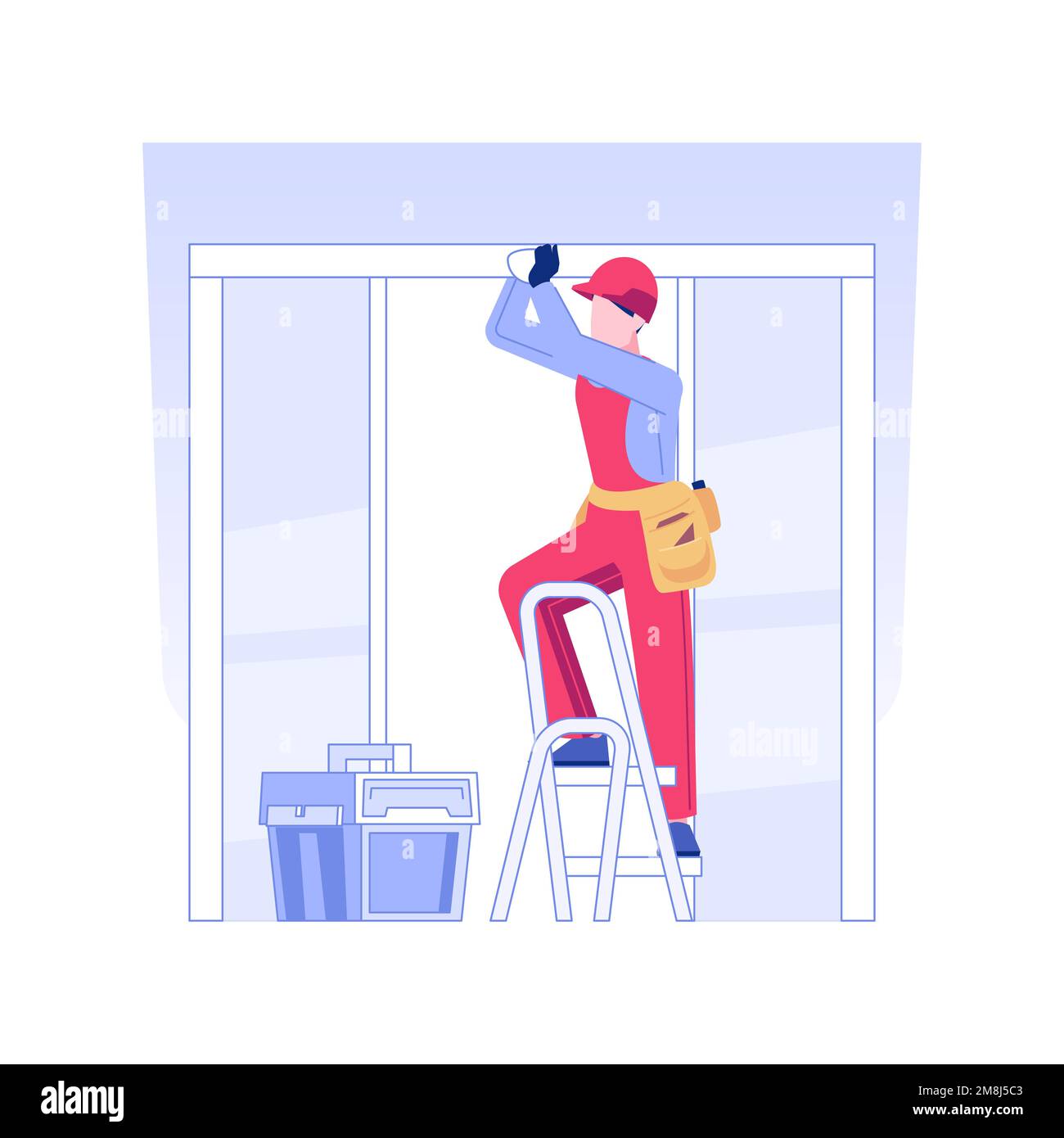 Automatic Sliding Doors Installation Isolated Concept Vector Illustration Repairman Installing