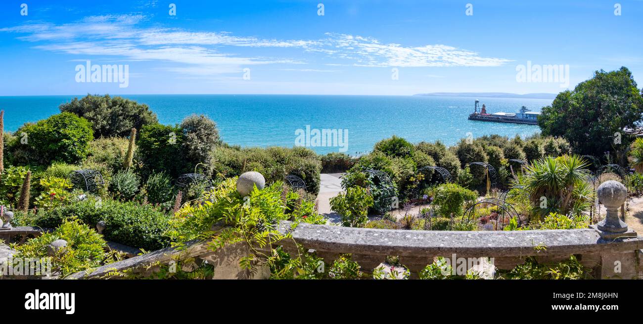 panorama looking over sea and bournemouth pier from the russell cotes ...