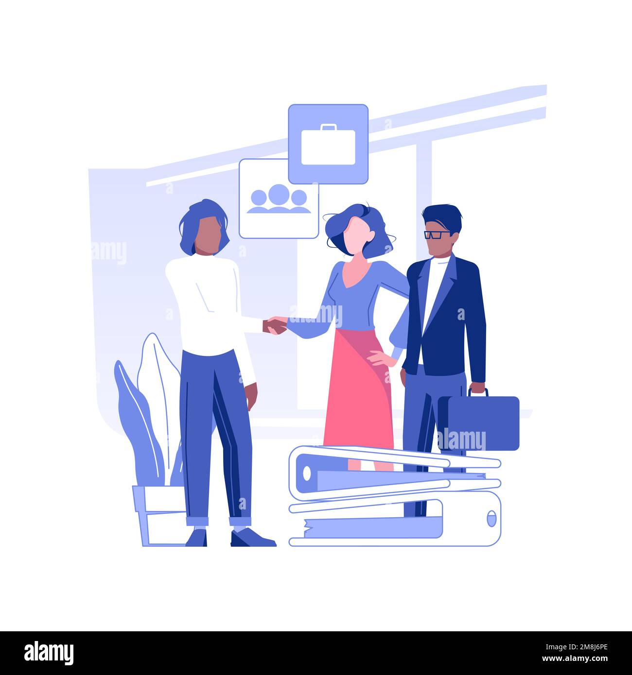 New business contact isolated concept vector illustration. Multiethnic business people shake ...