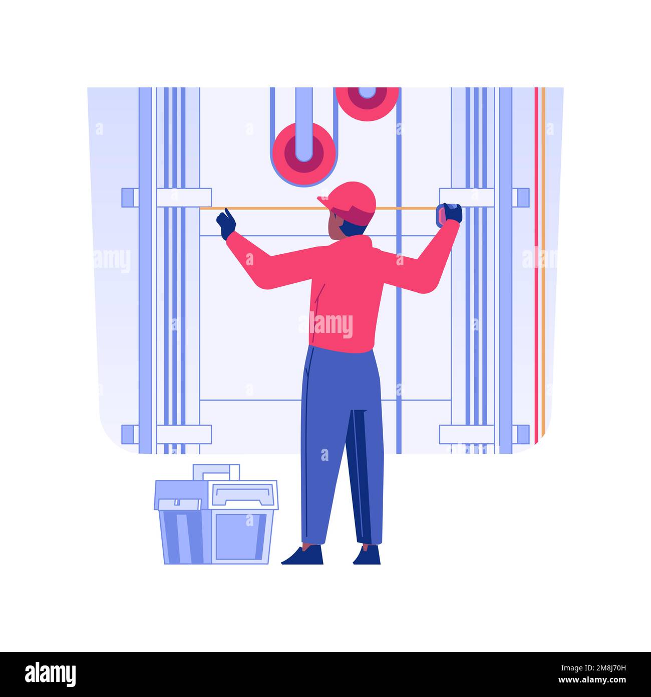 Elevator Installation Isolated Concept Vector Illustration Worker With Measuring Tape Elevator