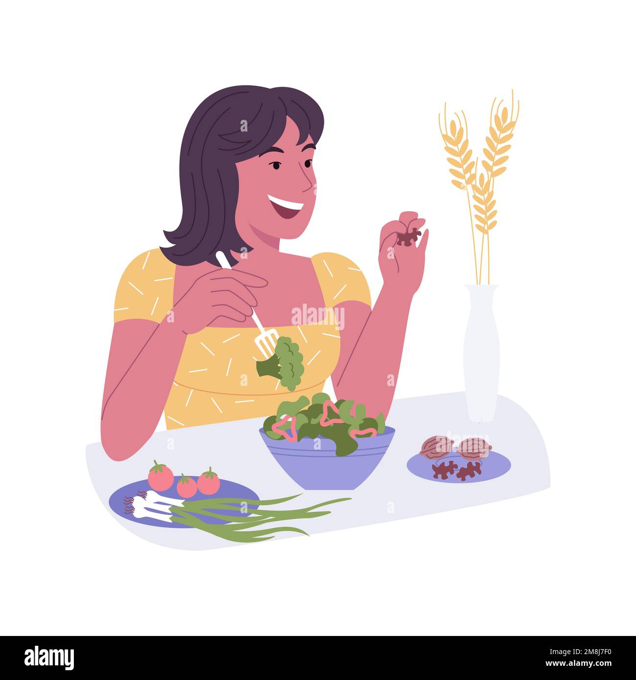 Raw eating isolated cartoon vector illustrations. Smiling girls eating ...