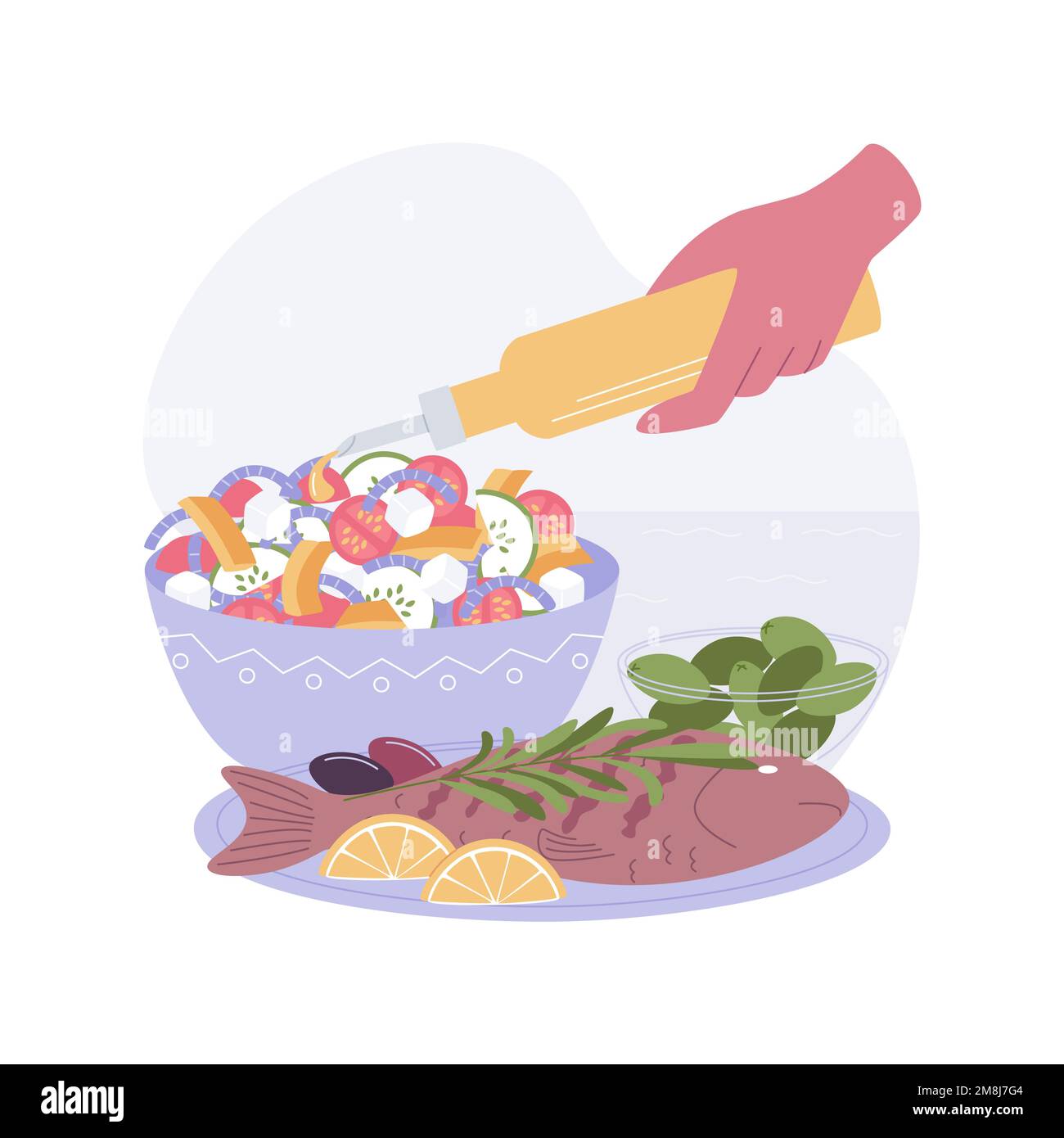 Mediterranean diet isolated cartoon vector illustrations. Girl making ...