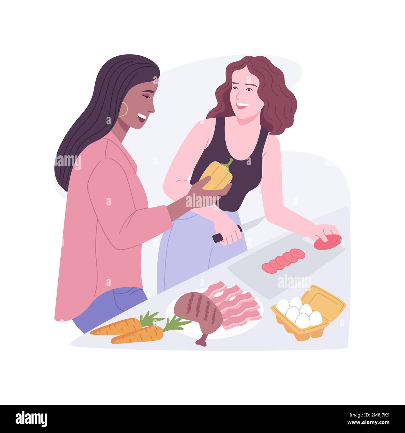 Paleo diet isolated cartoon vector illustrations. Cheerful friends ...