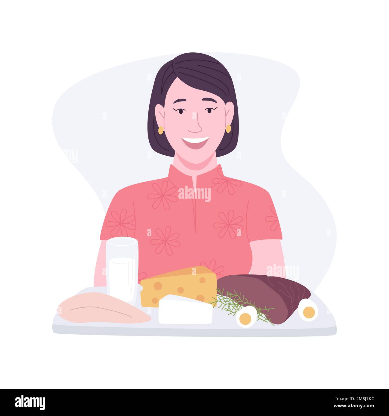 Dukan diet isolated cartoon vector illustrations. Smiling girl holding ...
