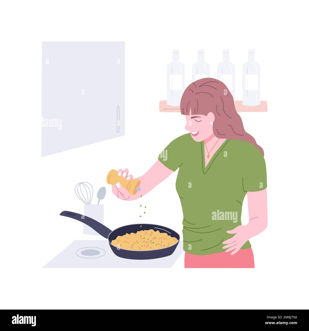 Making superfood isolated cartoon vector illustrations. Woman adding ...