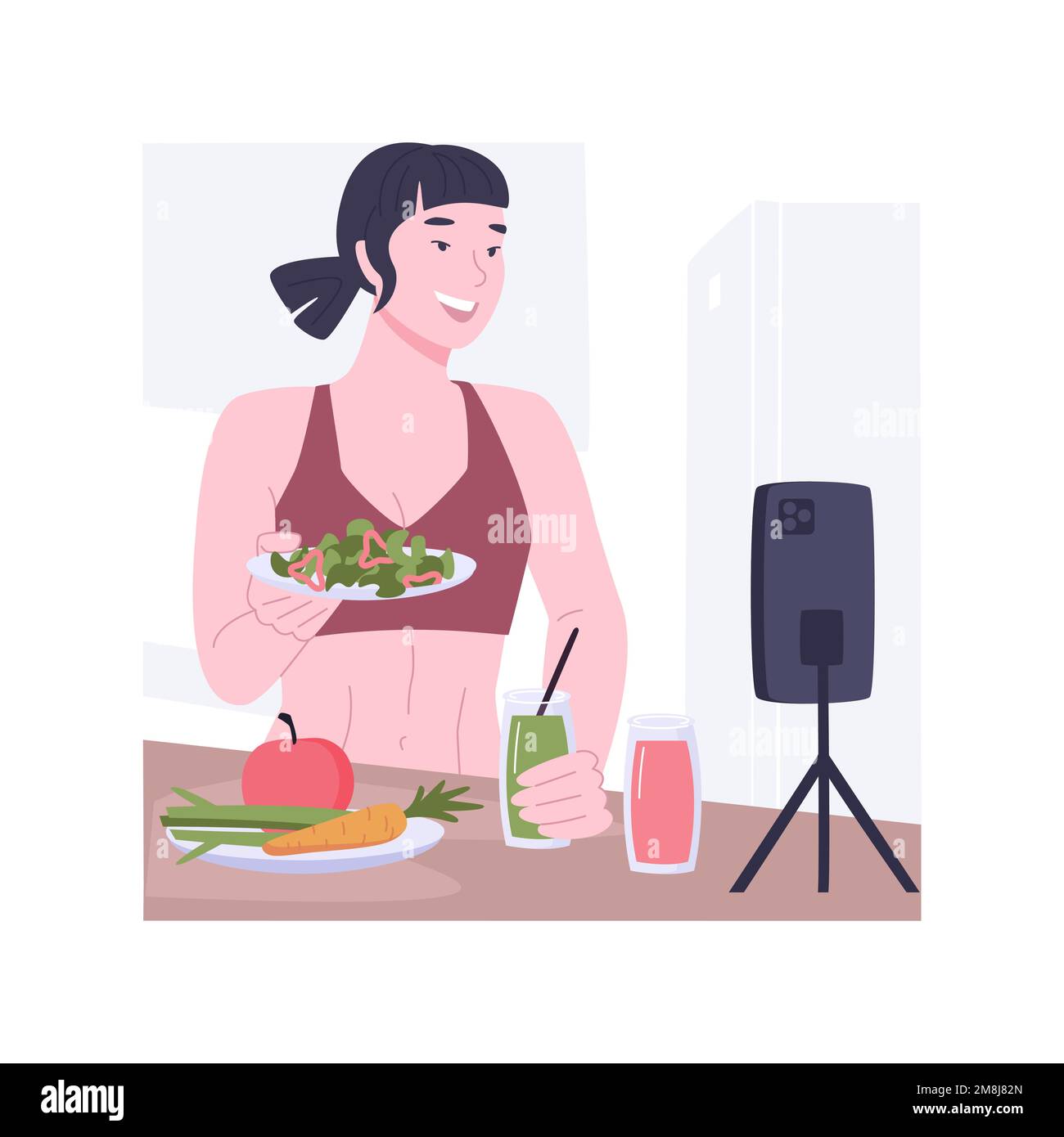 Healthy cooking blog isolated cartoon vector illustrations. Sporty girl ...