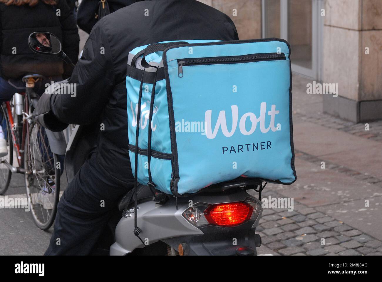 Copenhagen/Denmark/14 January 2023/ Wolt partner food delivery male in danish capital Copenahgen ...