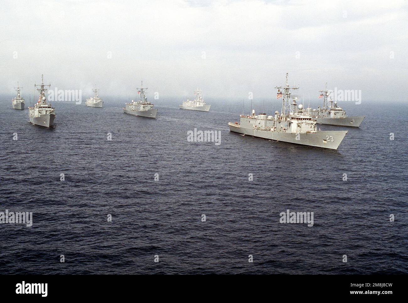 Destroyer Squadron One (DesRonOne) steaming in formation off the coast ...