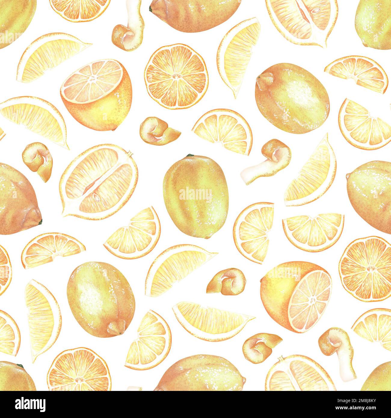 Seamless pattern yellow lemon. Watercolor illustration. Isolated on a ...