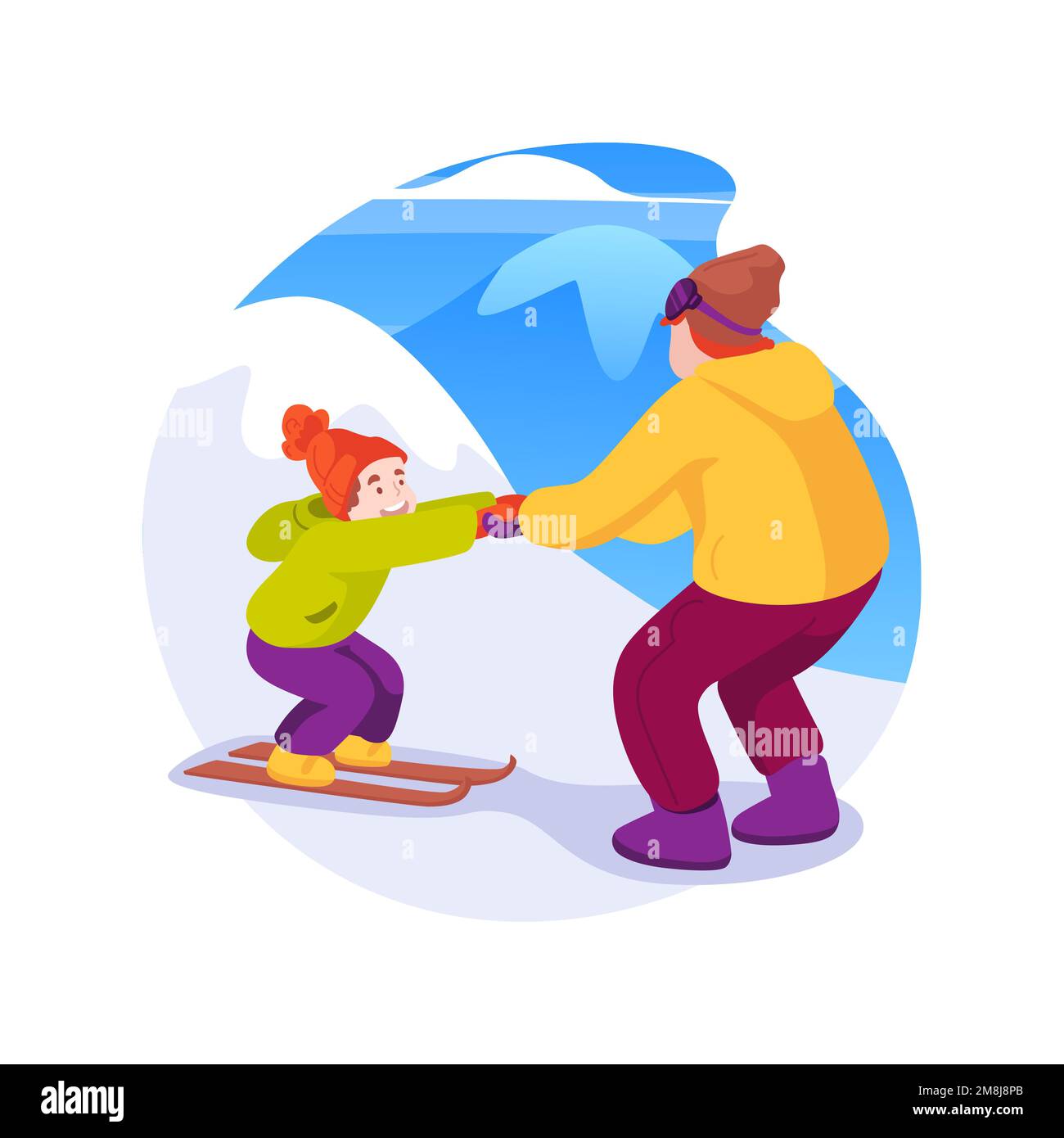 Ski training isolated cartoon vector illustration. Adult teaching the ...