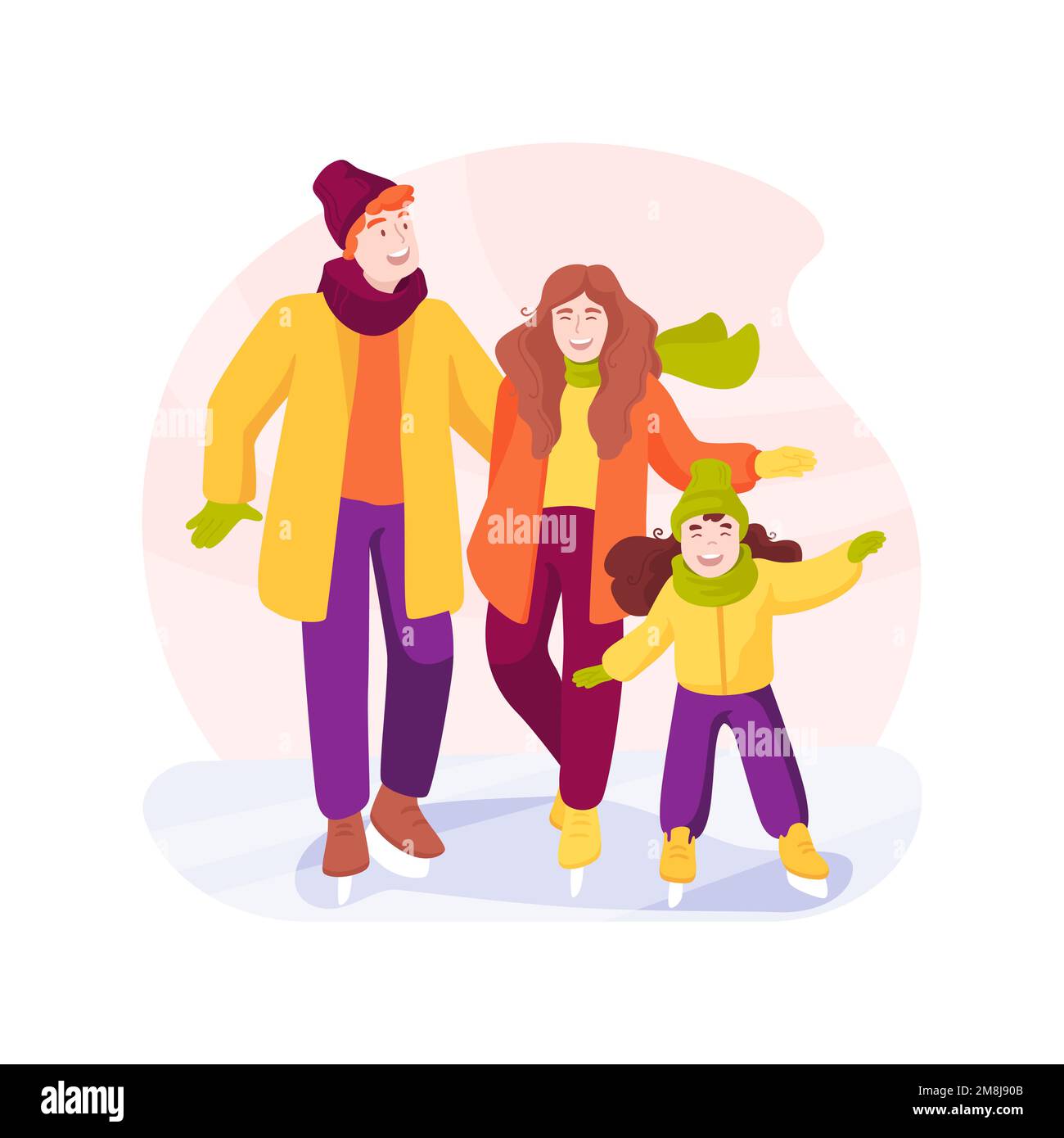 Family skating isolated cartoon vector illustration. Happy family ...