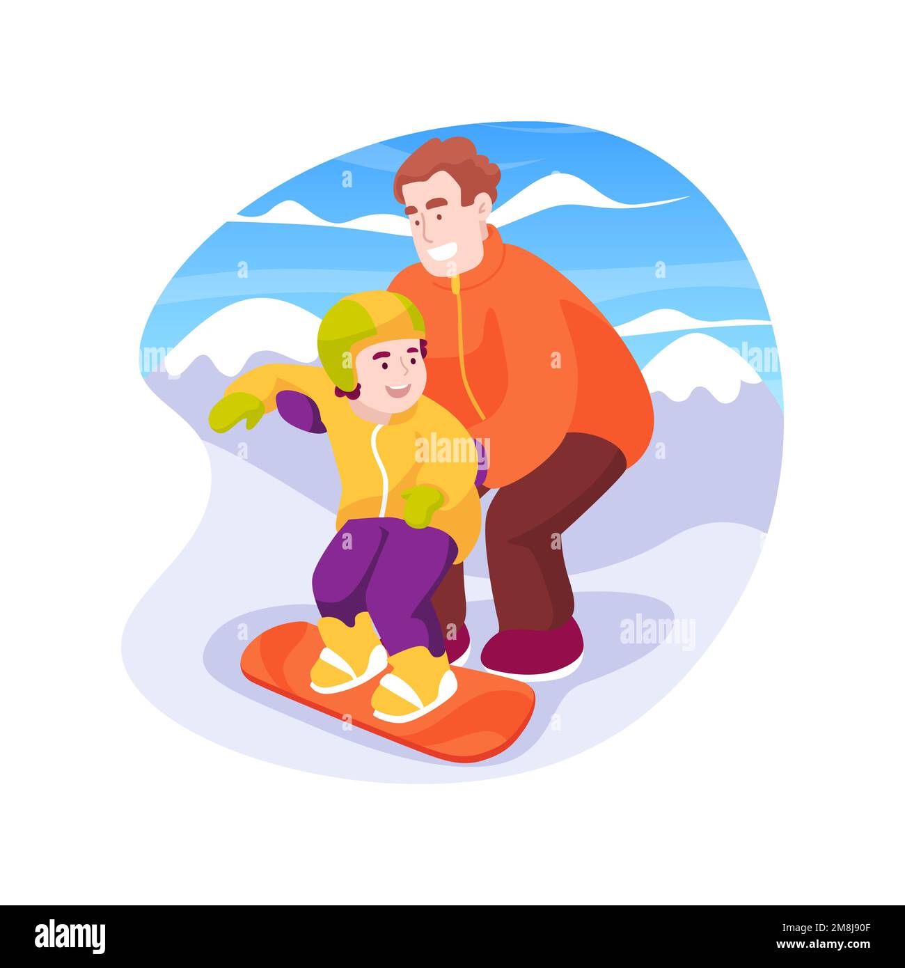 Kids snowboard lessons isolated cartoon vector illustration. Smiling ...