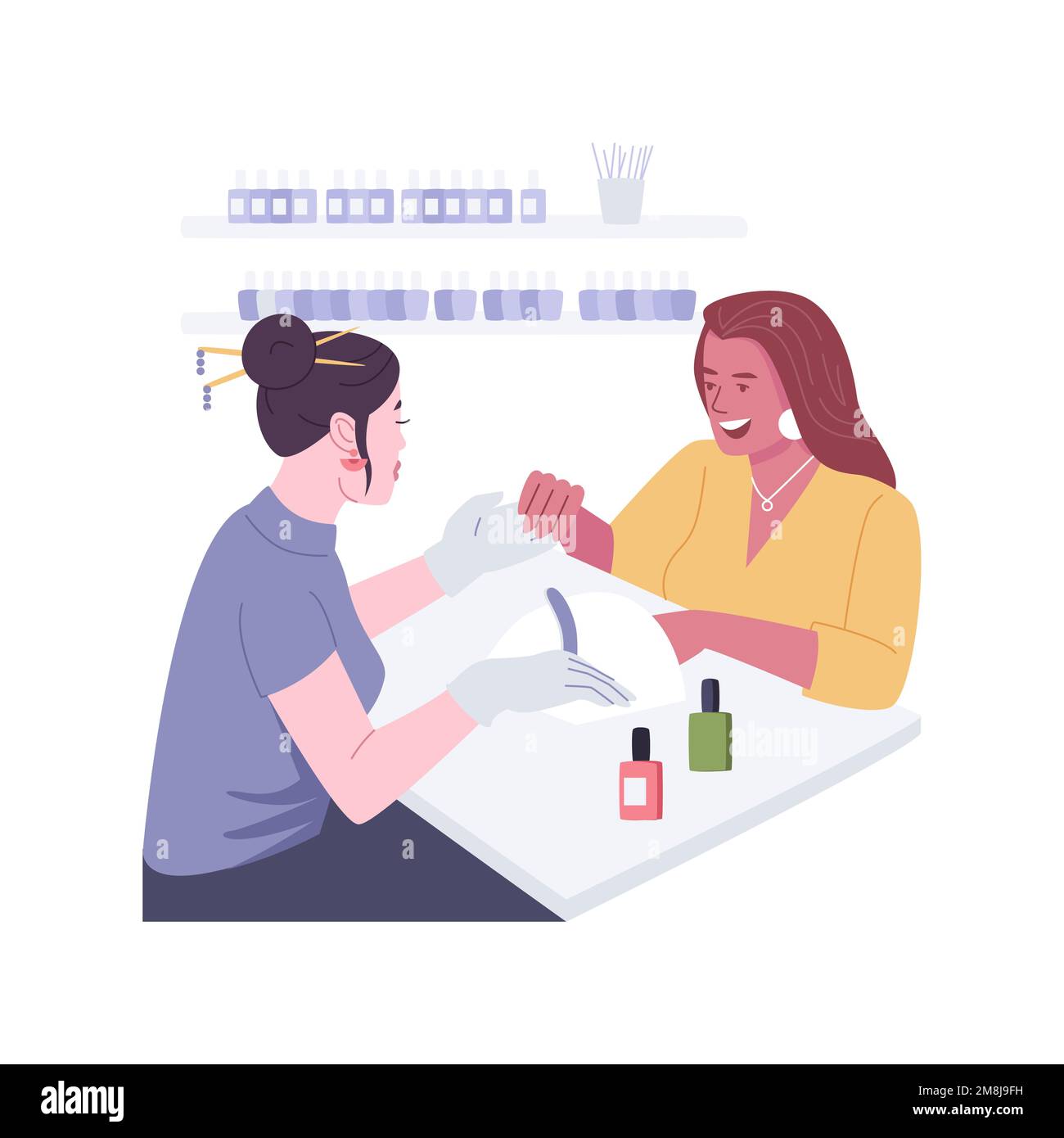 Nail bar isolated cartoon vector illustrations. Smiling and happy woman ...