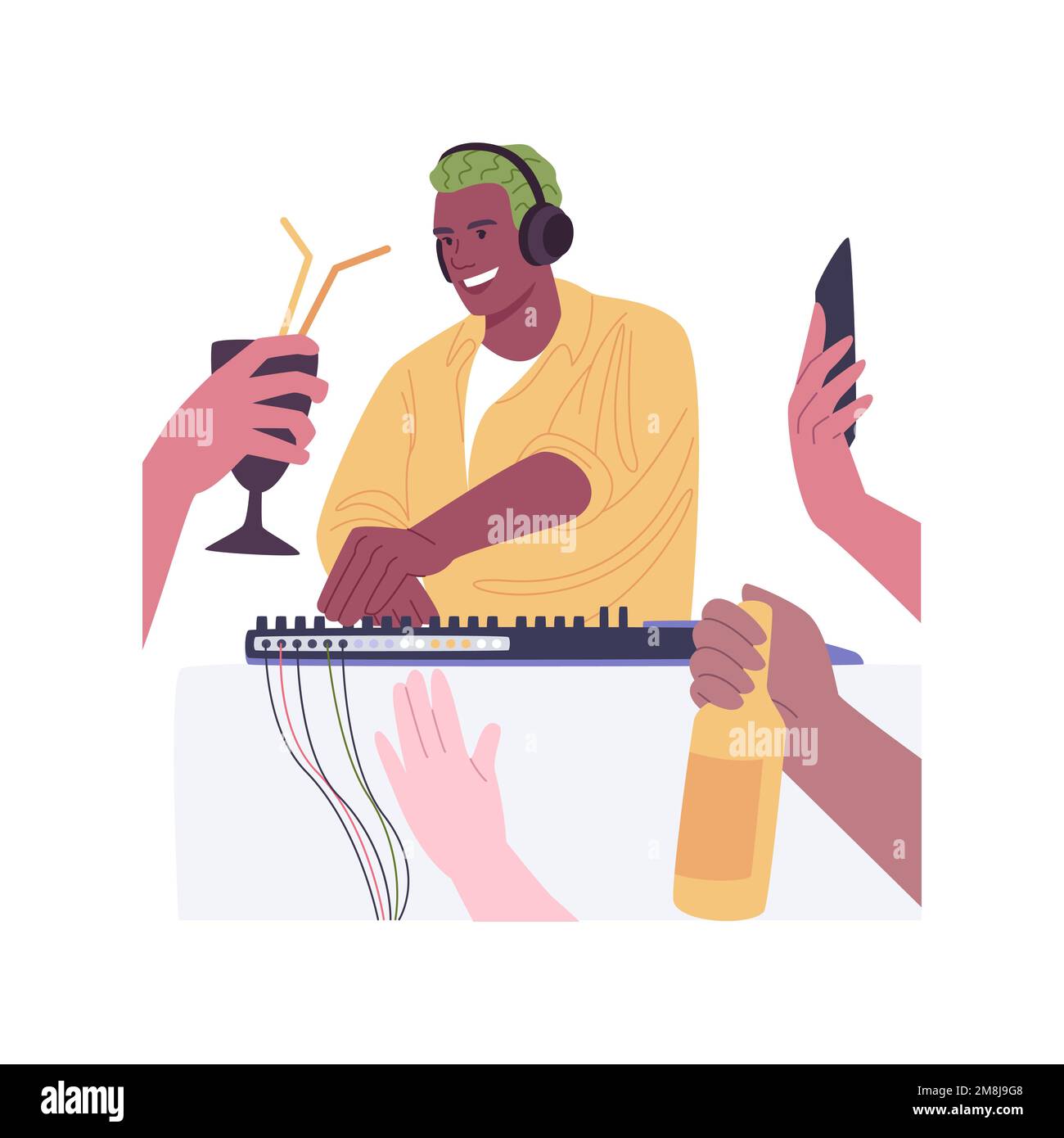 DJ set isolated cartoon vector illustrations. Group of young people ...