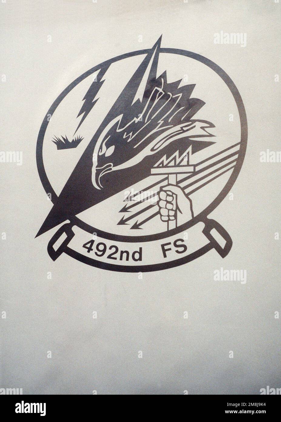 A close-up of one of the unit emblems of the 492nd Fighter Squadron ...