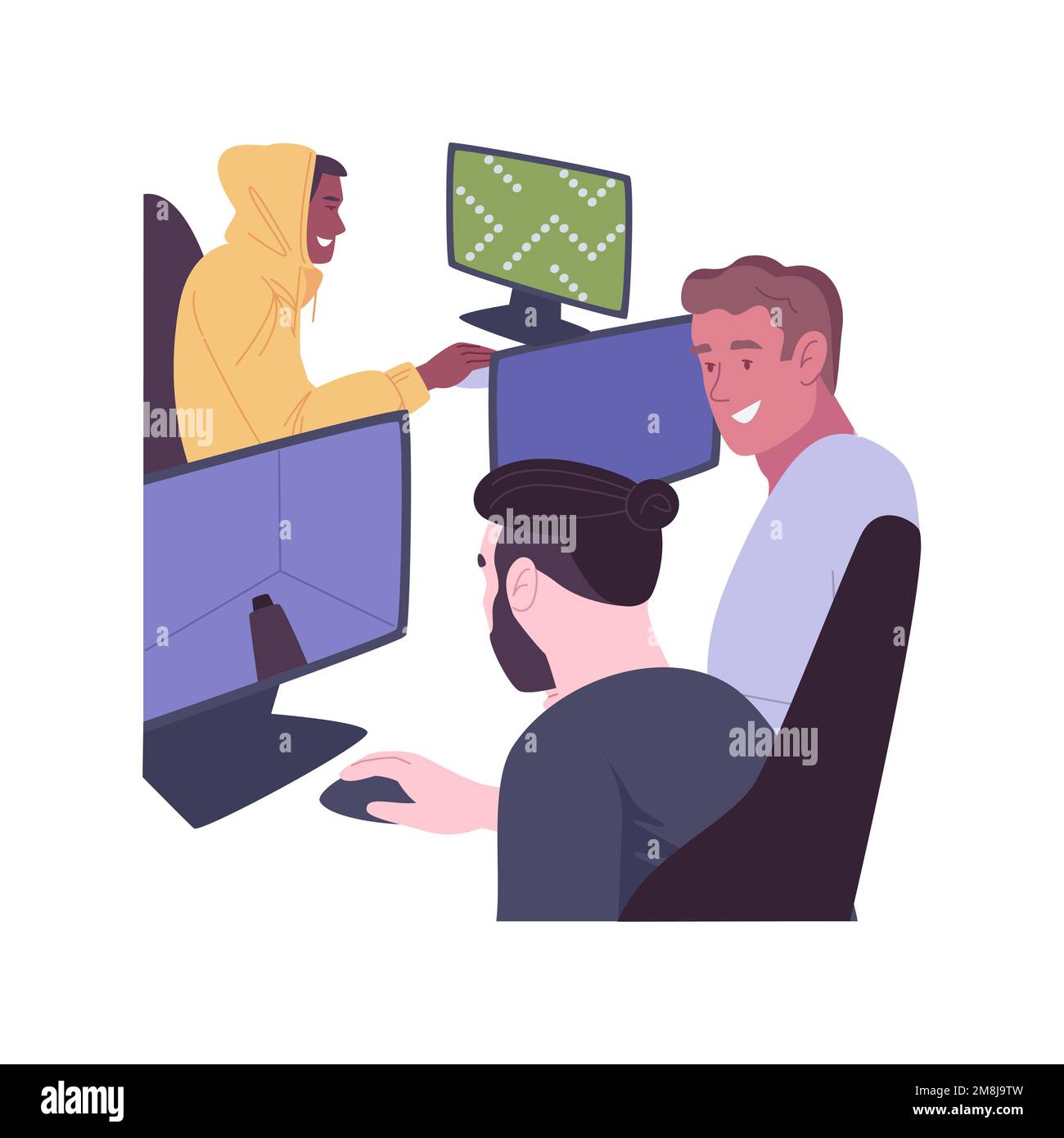 Gaming club isolated cartoon vector illustrations. Young boys play ...