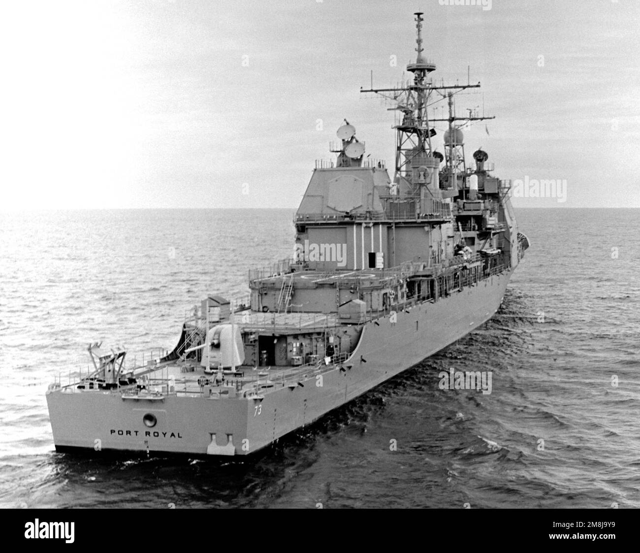 A starboard quarter view of the guided missile cruiser USS PORT ROYAL ...
