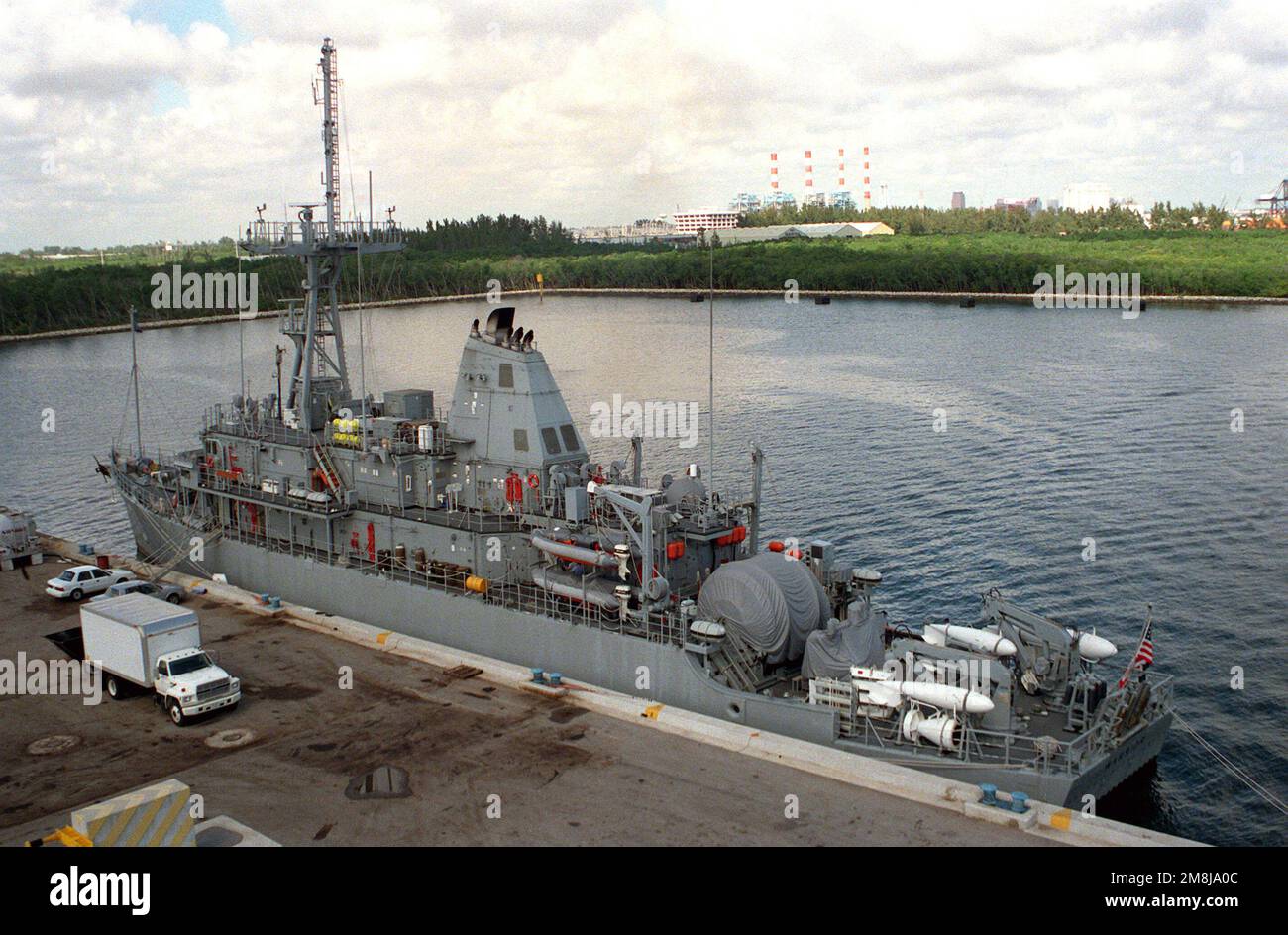 A port quarter view of the mine counter-measures ship USS WARRIOR (MCM ...