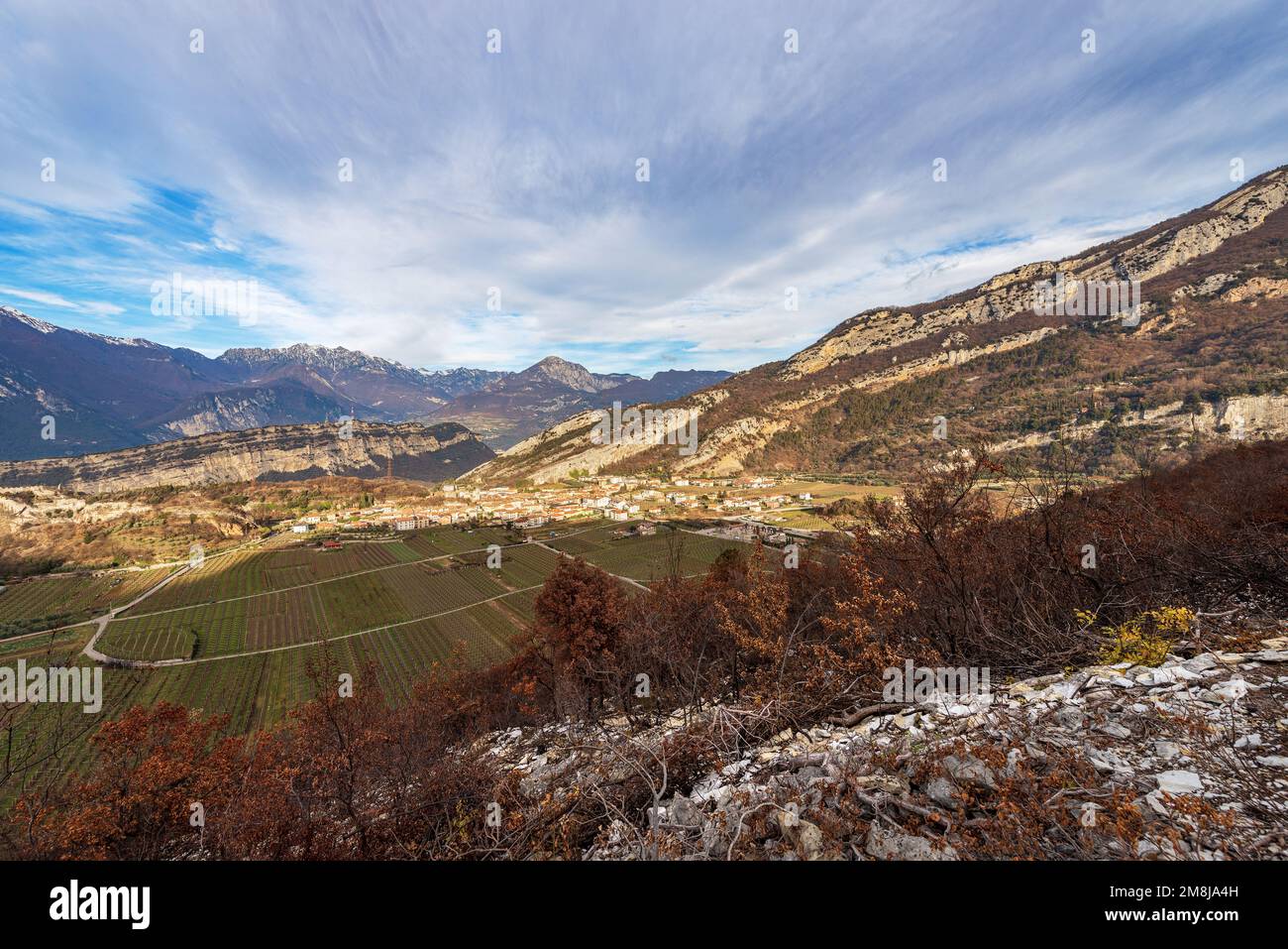 Aerial view of the small village of Nago-Torbole view from the mountain ...