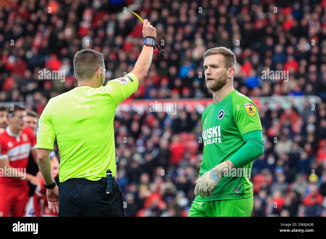 Middlesbrough, UK. 14th Jan, 2023. Referee Matthew Donohue awards a ...