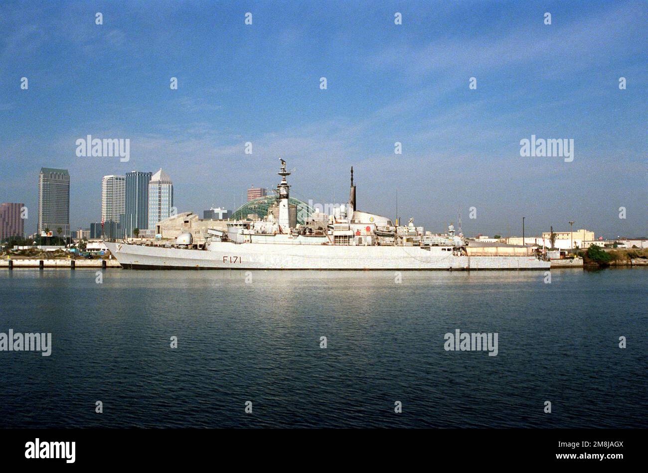 A port side view of the United Kingdom frigate HMS ACTIVE (F-171) tied ...