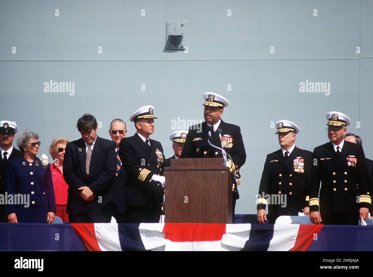 During the commissioning ceremony of the fast combat support ship USS ...