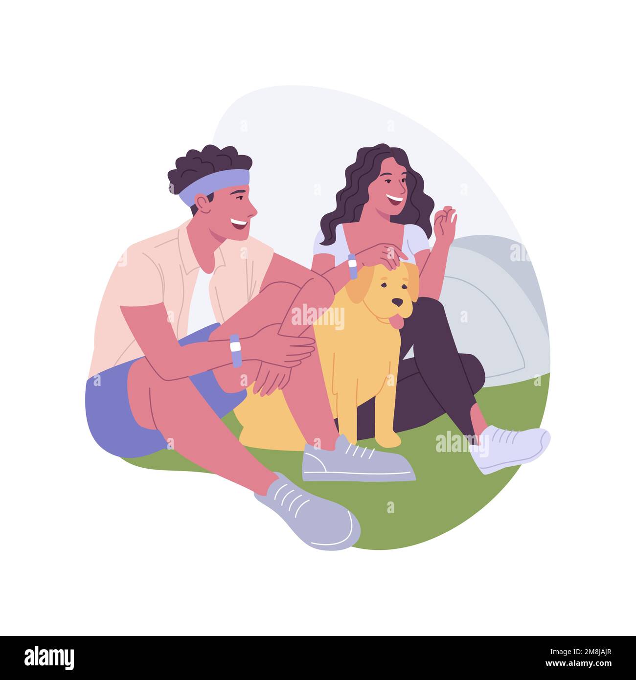 Camping pass isolated cartoon vector illustrations. Smiling people with ...