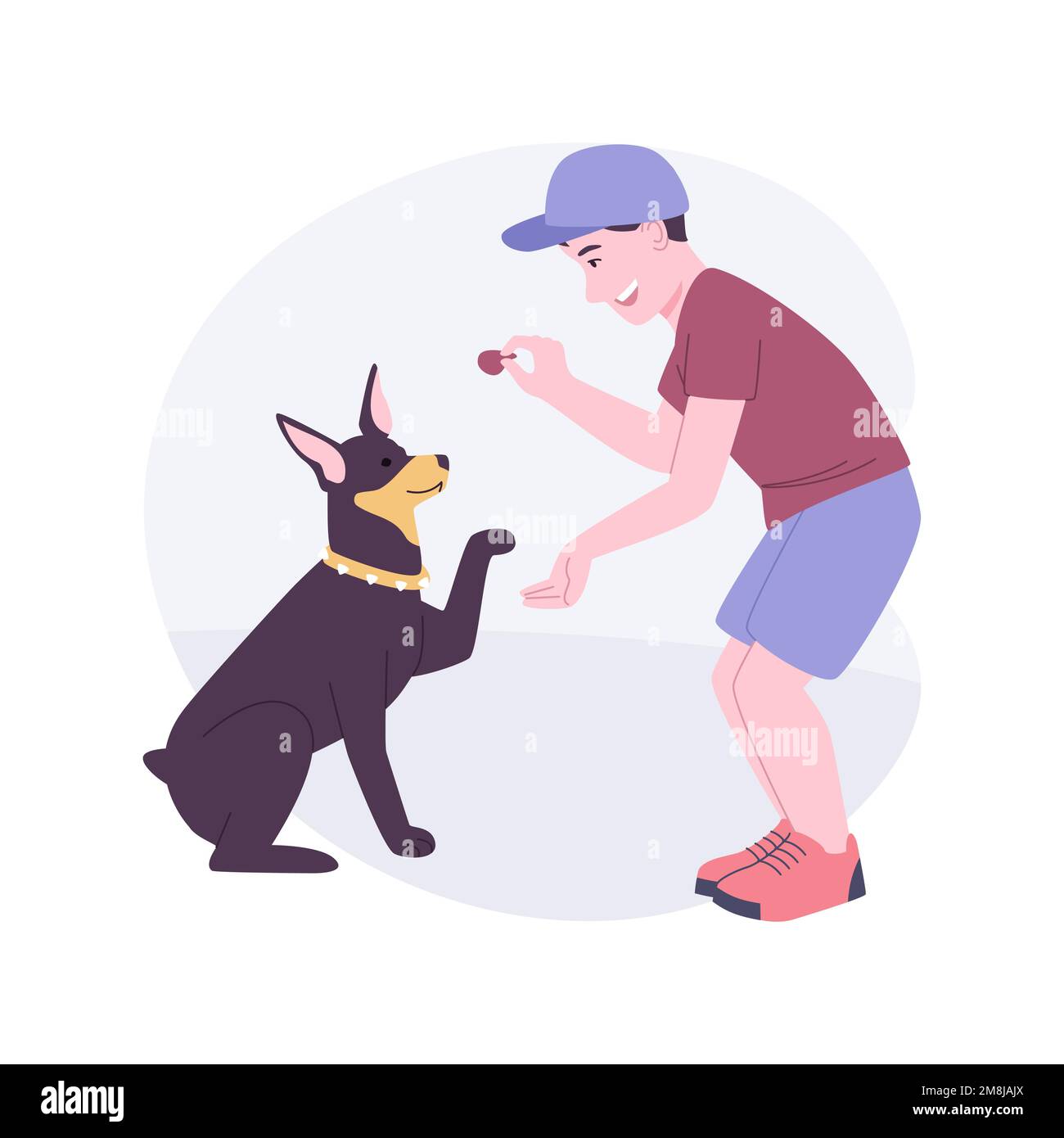 Training your dog isolated cartoon vector illustrations. Young boy ...