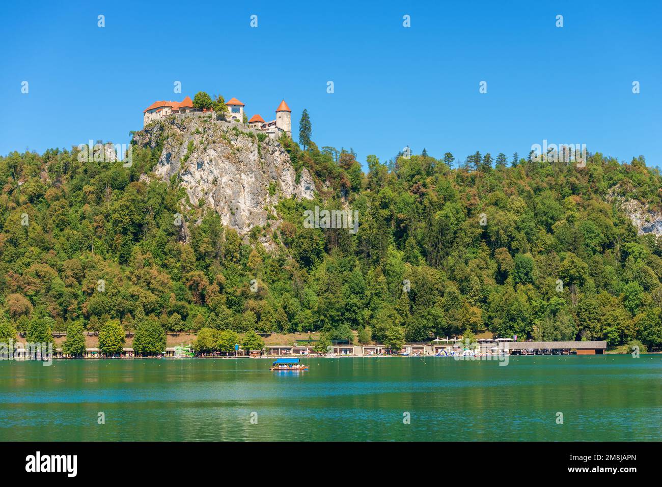 Lake Bled with the medieval Bled Castle (Blejski grad), XI century ...