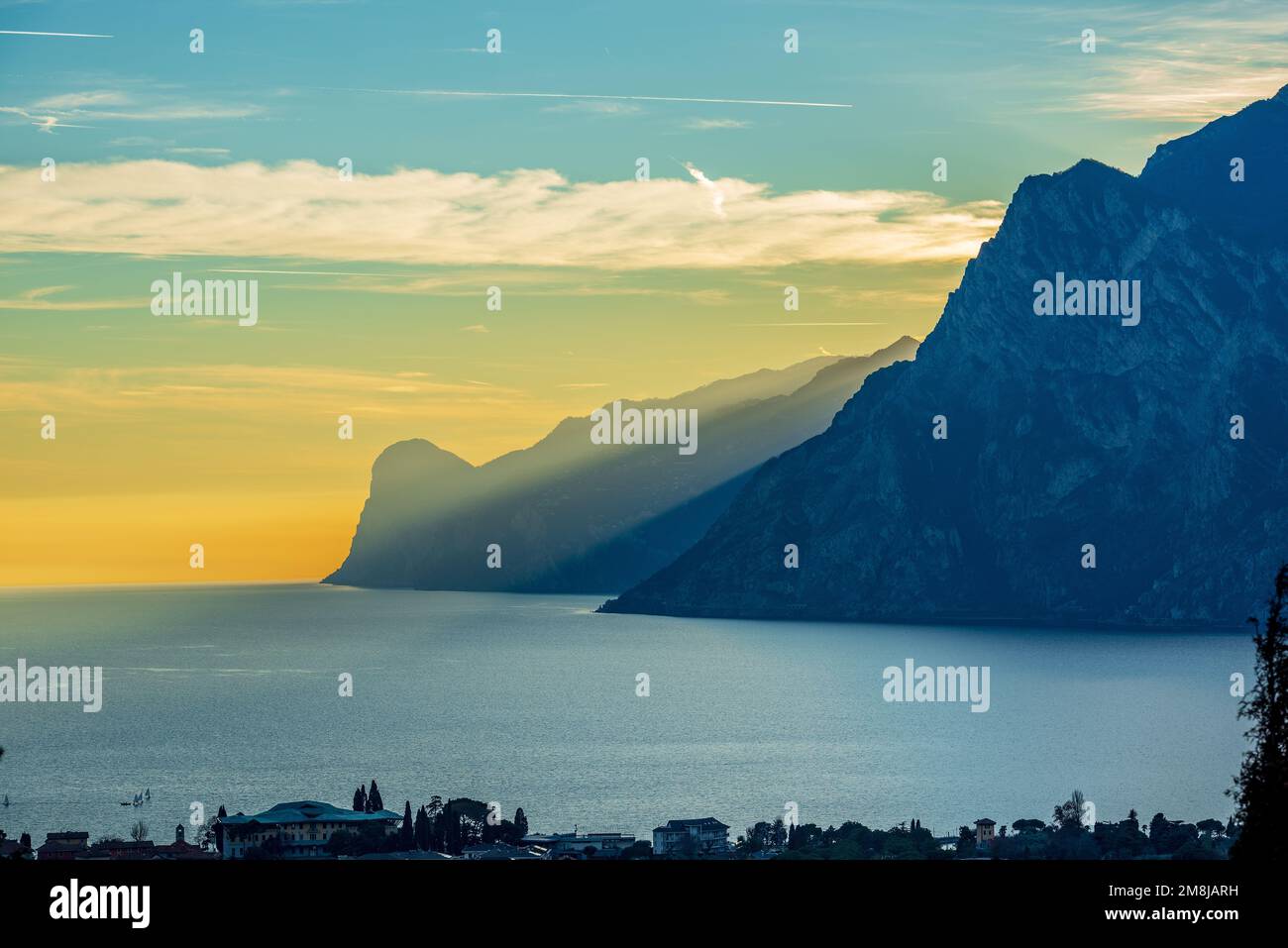 Lake Garda (Lago di Garda) and Italian Alps view from the small village ...