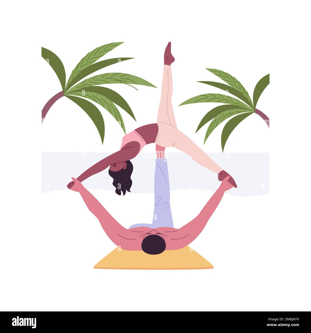 Acroyoga isolated cartoon vector illustrations. Couple practicing ...
