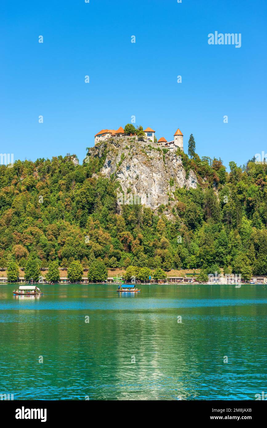 Lake Bled with the medieval Bled Castle (Blejski grad), XI century ...