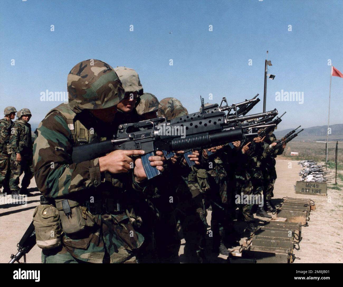 Recruits from Marine Corps Recruit Depot, San Diego, fire the M-203 ...