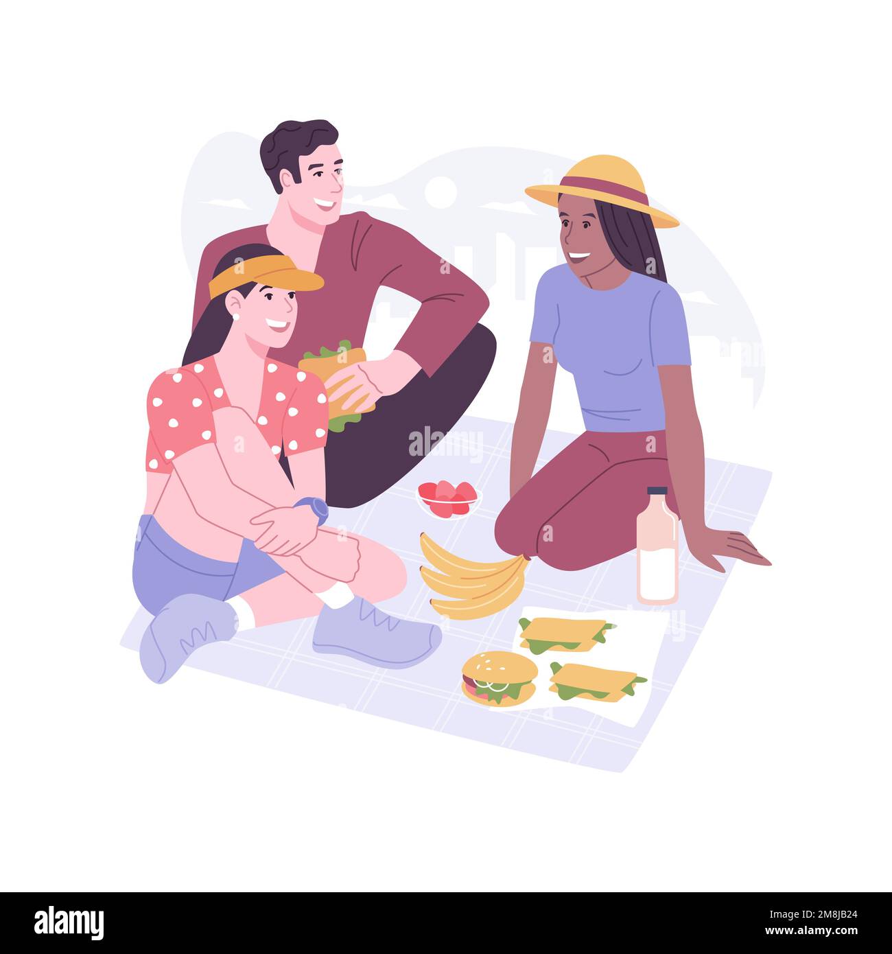 Urban picnic isolated cartoon vector illustrations. Group of friends ...
