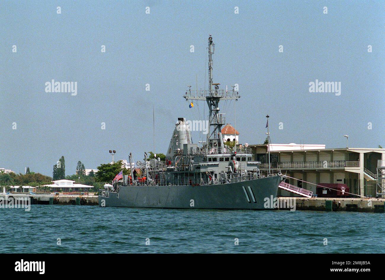 A starboard side view of the mine counter-measure ship USS GLADIATOR ...