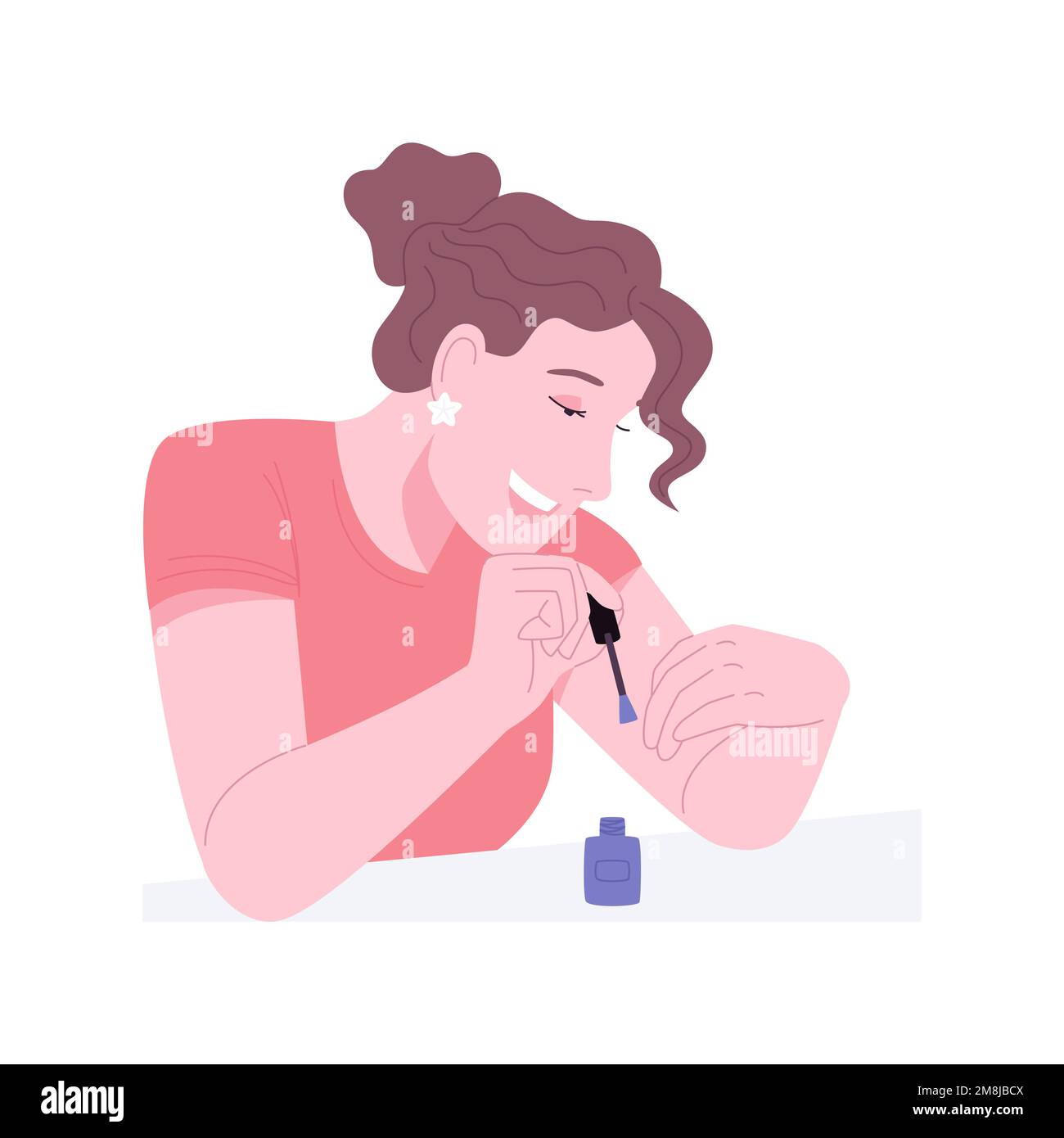 Doing nails isolated cartoon vector illustrations. Girl makes manicure ...