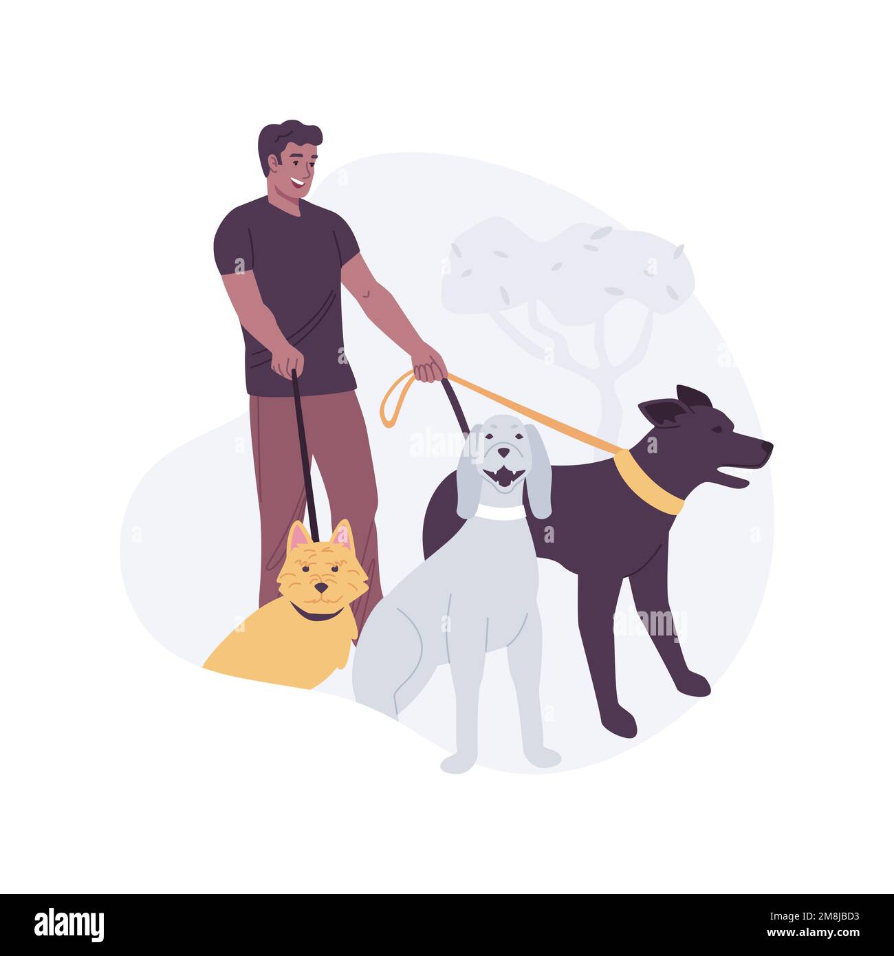 Dog walking service isolated cartoon vector illustrations. Young man ...