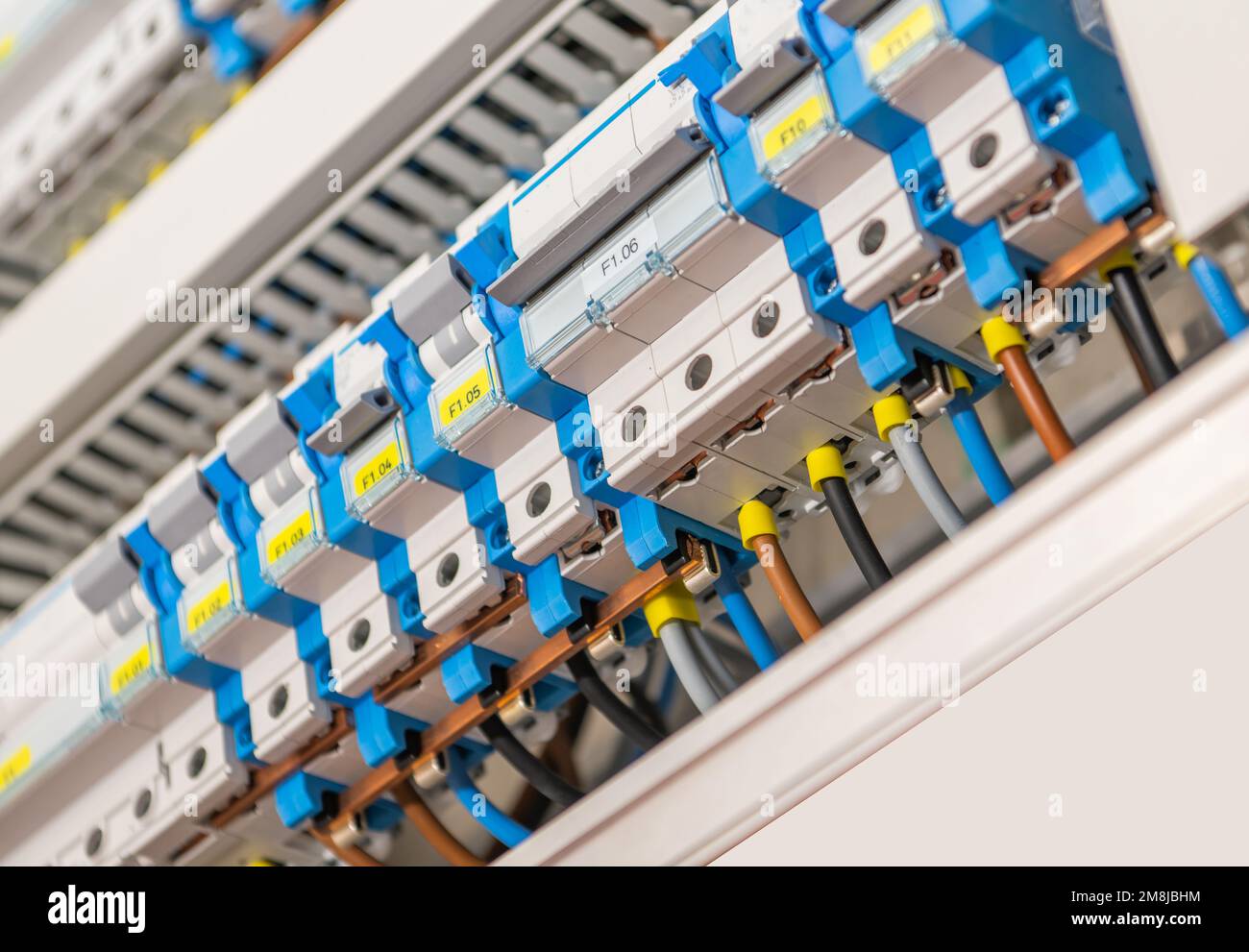 Residential Electric Breakers Panel Close Up Photo. Electric Systems ...